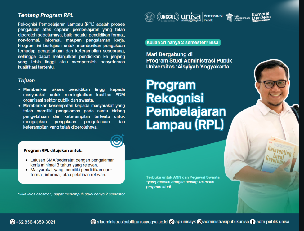 Pendaftaran Program RPL Administrasi Publik UNISA Yogyakarta Semester ...